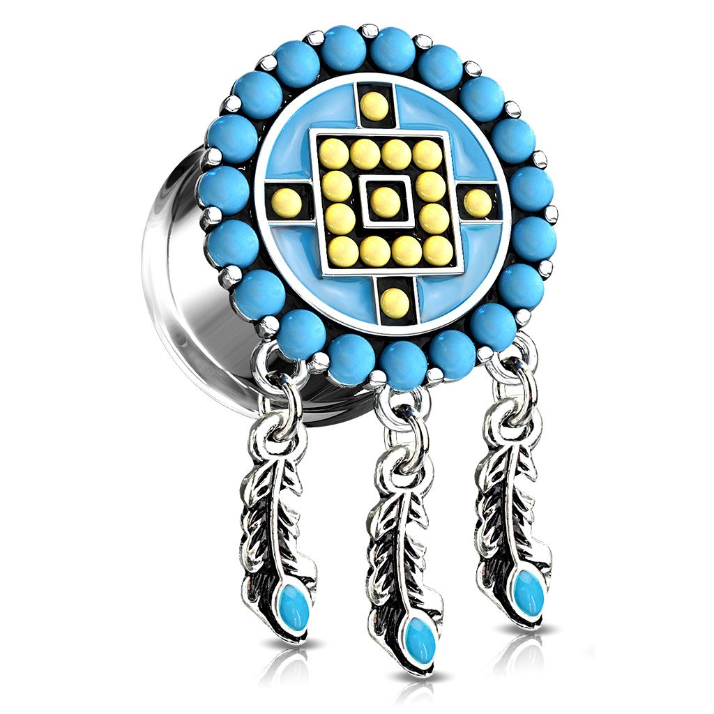 Charming plug with Aztec pyramid and feathers